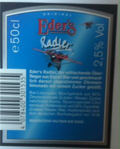 Drink Label: Eder's Radler (Eder & Heylands Brauerei, Germany, Federal ...