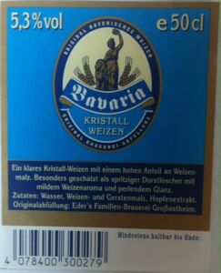 Drink Label: Bavaria Kristall Weizen (Eder & Heylands Brauerei, Germany ...