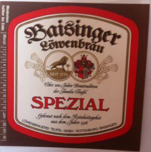 Drink Label: Baisinger Spezial (Löwenbrauerei P. Teufel, Baisingen ...