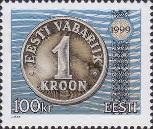 Stamp: 1 Kroon Coin (Estonia(Estonian Coins and Banknotes) Mi:EE 346,Sn ...