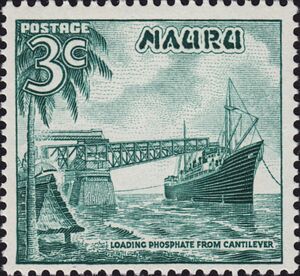 Stamp: Loading Phosphate from Cantilever (Nauru(Native Scenes and Wildlife - New Currency) Mi:NR ...