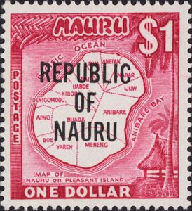 Stamp: Map of Nauru - Overprinted (Nauru(Native Scenes and Wildlife - Republic Overprint) Mi:NR ...