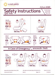 Safety Card: Airbus A320 (Vistara, India, RepublicCol:VTI-IN-0001