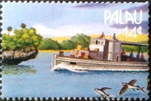 Stamp: Inter-Island Boat & Flying Fish (Palau(International Stamp ...