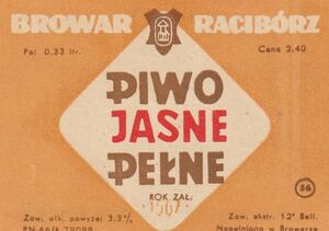 Drink Label: Jasne pelne piwo (Browar Zamkowy Racibórz, PolandCol:PL-BEER-004805