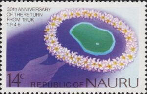 Stamp: Map of Nauru, Flower Garland (Nauru(30th Anniversary of the ...
