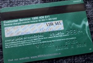 Bank Card: Visa (MBNA Europe Bank, Ireland) Col:IE-VI-0028