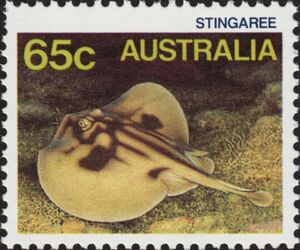 Stamp: Crossback Stingaree (Urolophus cruciatus) (Australia(Sea Life ...
