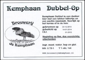 Drink Label: Kemphaan Dubbel-Op (Stadsbrouwerij De Kemphaan ...