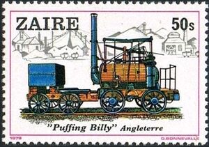 Stamp: Puffing Billy, England (Zaire(Locomotives) Mi:CD 622,Sn:CD 935 ...