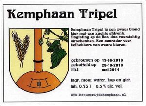 Drink Label: Kemphaan Tripel (Stadsbrouwerij De Kemphaan ...