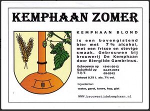 Drink Label: Kemphaan Zomer (Stadsbrouwerij De Kemphaan, NetherlandsCol ...