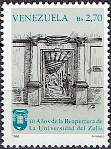 Stamp: Library entry (Venezuela(Re-opening of the University of Zulia ...