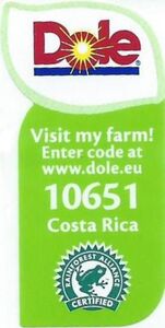 Fruit Sticker: Dole Visit my farm! 10651 (Costa RicaCol:CR-FR-00351