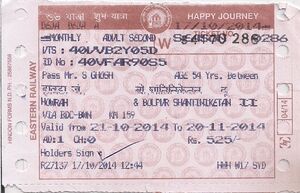 Transport Ticket: Monthly ticket, Howrah - Bolpur Shantiniketan ...