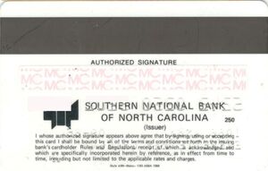 Bank Card: Southern National Bankof North Carolina MC (Southern ...