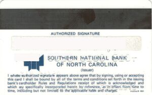 Bank Card: Southern National Bankof North Carolina VISA (Southern ...