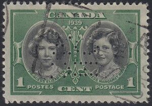 Stamp: Princesses Elizabeth and Margaret Perforated Large OHMS (Canada ...