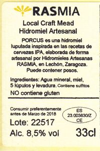 Drink Label: Rasmia Porcus (Hidromieles Artesanas Rasmia, SpainCol:ES ...