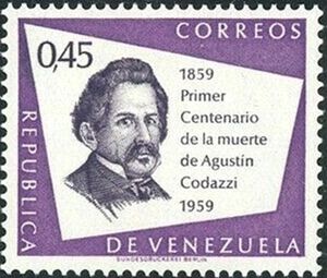 Stamp: Agustin Codazzi (1793-1859) (Venezuela(Agustín Codazzi, death ...