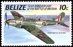 Stamp: Fairey Battle of No. 12 Squadron, RAF (Belize(50th Anniversary ...