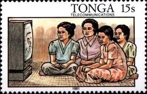 Stamp: Watching television program (Tonga(Telecommunications) Mi:TO ...