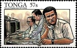 Stamp: Men at computers (Tonga(Telecommunications) Mi:TO 1186,Sn:TO ...