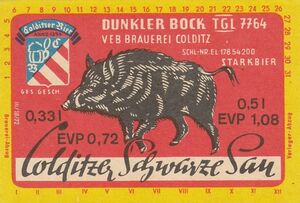 Drink Label: Colditzer Schwarze Sau (VEB Brauerei Colditz (im GK ...