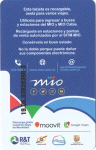 Transport Ticket: Pasajero MIO (Transportes MIO, ColombiaCol:CO-MIO-013