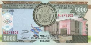 Banknote: 5,000 Francs (Burundi(2008-2013 Issue) Wor:P-48a