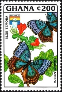 Stamp: Blue Mother-of-pearl (Salamis temora) (Ghana(Butterflies (1992 ...