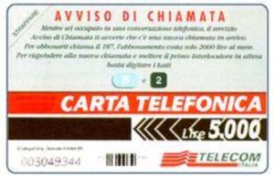 Scheda Telefonica: R2 - Avviso Di Chiamata (Telecom Italia, Italia(01 - Figurate (Lira)) C&C ...