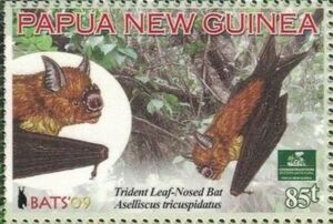 Stamp: Trident Leaf-nosed Bat (Aselliscus tricuspidatus) (Papua New ...