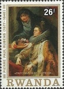 Stamp: Triptych of St. Ildefonsus (right panel detail) (Rwanda(400th ...