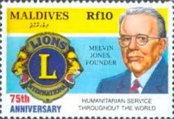 Stamp: Lion's Intl. emblem and Melvin Jones (MaldivesMi:MV 1865,Sn:MV ...