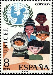 Stamp: 25th Anniversary of UNICEF (SpainMi:ES 1949,Sn:ES 1689,Yt:ES ...