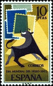 Stamp: Bull and Stamps (Spain(World Stamp Day (1965)) Mi:ES 1550,Sn:ES ...