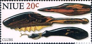 Stamp: Clubs (Niue(Ancient Weapons) Mi:NU 914,Sn:NU 721,Yt:NU 694,Sg:NU 850