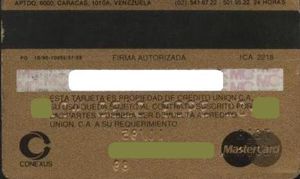 Bank Card: BancUnion (Banc Union, VenezuelaCol:VE-MC-0087