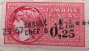 Stamp: Timbre fiscal (France: Revenue Stamps(Timbre Fiscal) Yt:FR TF364 📮