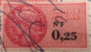 Stamp: Timbre Fiscal (France: Revenue Stamps(Timbre Fiscal) Yt:FR TF328 📮