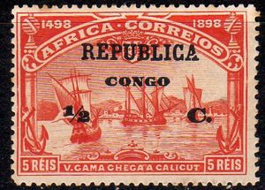Stamp: Arrival at Calicut, India - on Africa stamp (Portuguese Congo ...