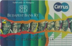 Bank Card: Cirrus card (Budapest Bank, HungaryCol:HU-CR-0002.03