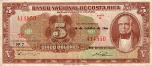 Banknote: 5 Colones (Costa Rica(1942-1949 Series G Issue) Wor:P-209c.1