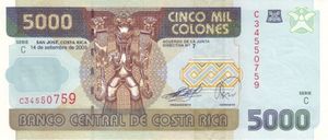 Billete de Banco: 5,000 Colones (Costa Rica(1999-2005 "Printer FCO ...