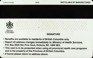 Functional Card: British Columbia Care Card (Insurance, Canada(Care ...