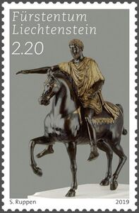 Stamp: Equestrian Statue of Marcus Aurelius by Antico (Liechtenstein ...