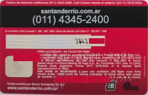 Bank Card: Argentina (Banco Santander Rio, Argentina) Col:AR-VI-0079.03