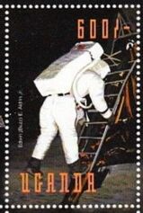 Stamp: Edwin (Buzz) Aldrin Jr. on Lunar Module Ladder (Uganda(30th ...
