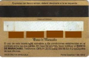 Bank Card: Banco de Maracaibo (Banco De Maracaibo, VenezuelaCol:VE-VI-0123